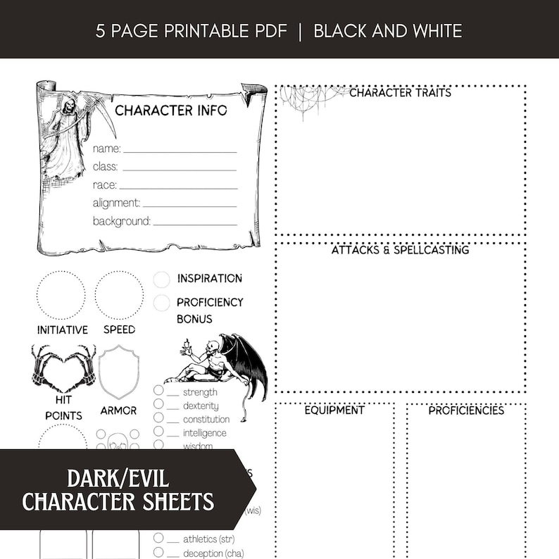 Dark Dnd Character Sheets 5e Dungeons and Dragons Evil Stat - Etsy Finland