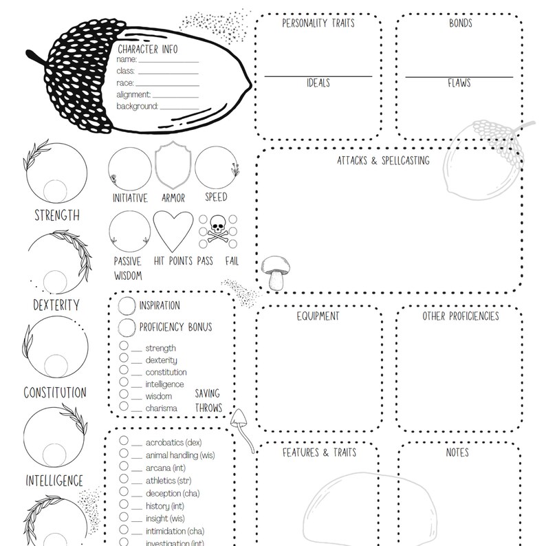 Dnd 5e Character Sheet: Nature Fillable Dungeons & Dragons - Etsy Dnd 5e Character Sheet: Nature Fillable Dungeons & Dragons - Etsy