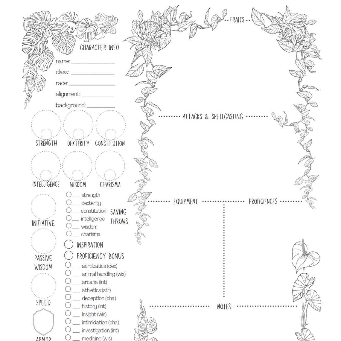 Dnd Character Sheets 5e: Tropical Plants Printable Druid - Etsy