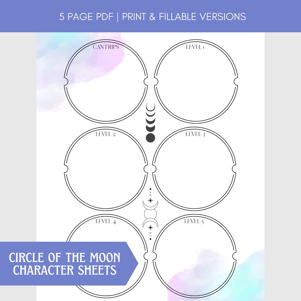 Dnd 5e Character Sheet: Circle of the Moon Druid, Fillable PDF Dungeons ...
