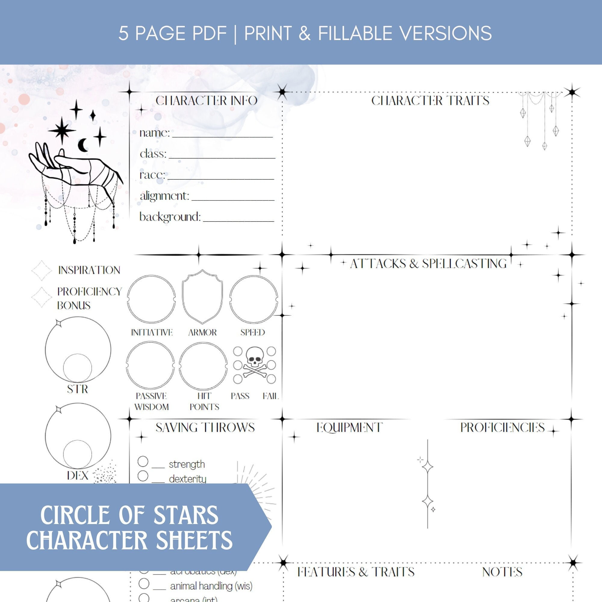 Dnd 5e Character Sheet: Circle of Stars Druid Fillable PDF - Etsy Canada