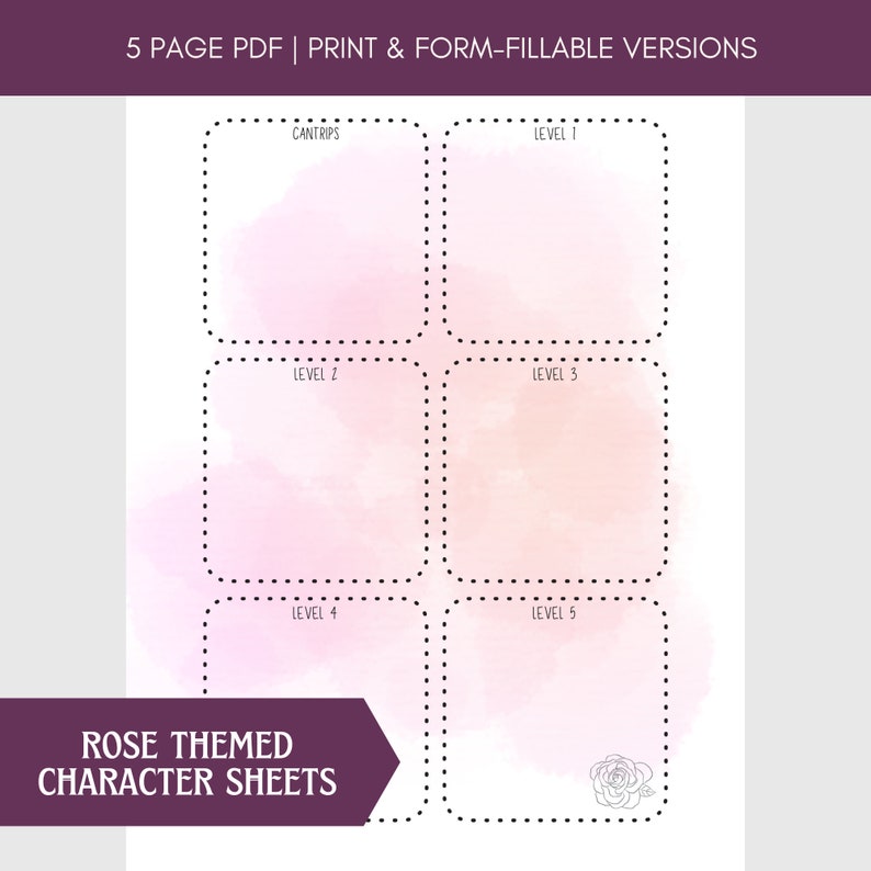 Dnd Character Sheet: Flower Rose, Pink Fillable Floral Druid Dungeons ...