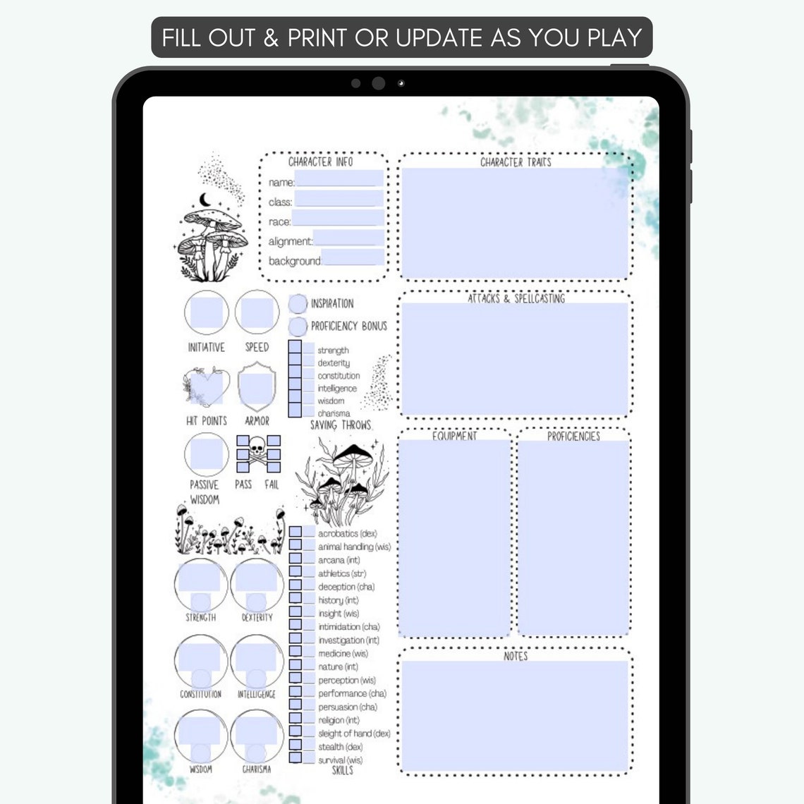 Dnd 5e Character Sheet: Circle of Spores Druid, Form Fillable Druid ...