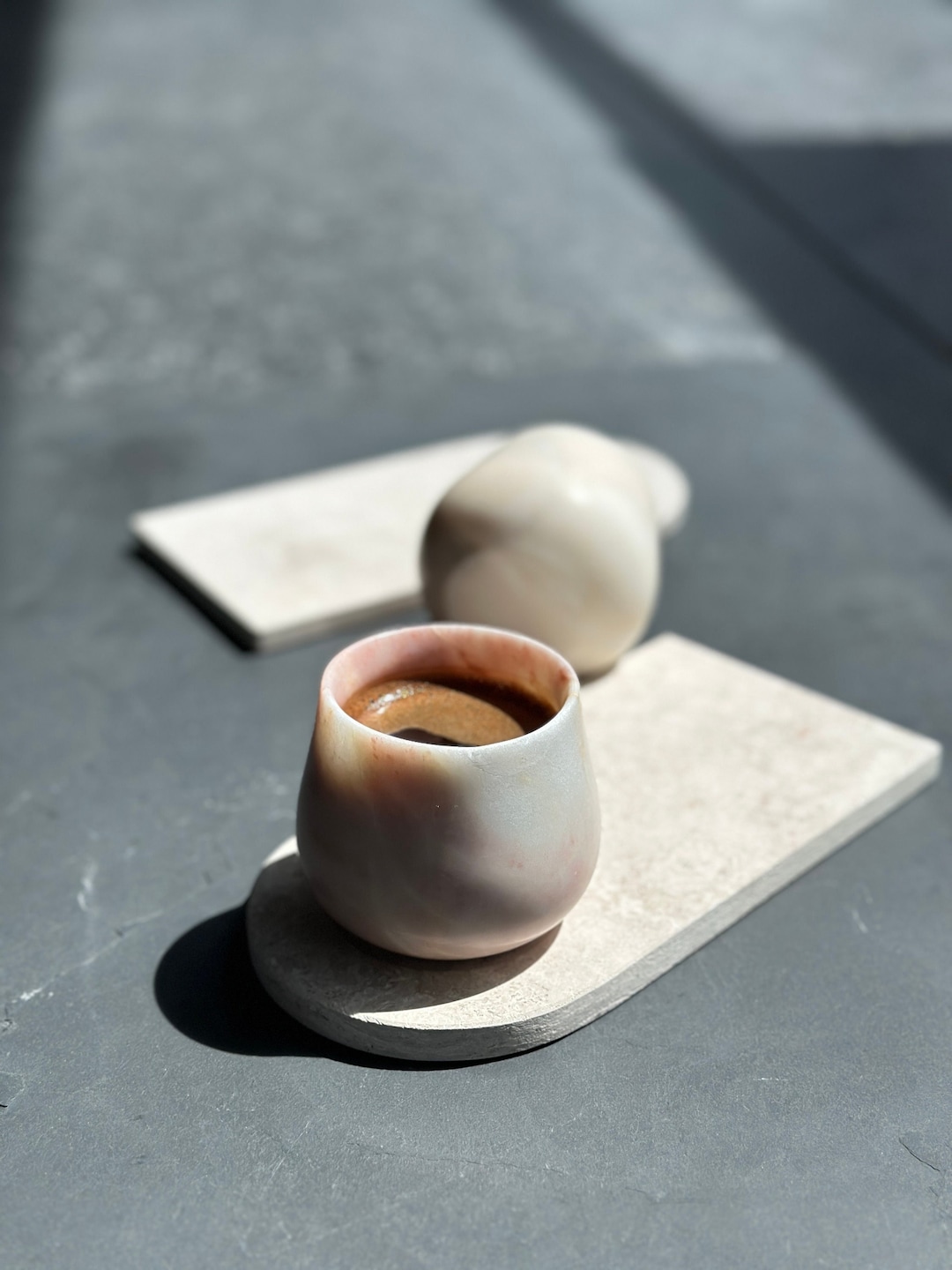 Natural Stone Coffee Cup Set, Marble Espresso Cups and Saucer, Marble ...