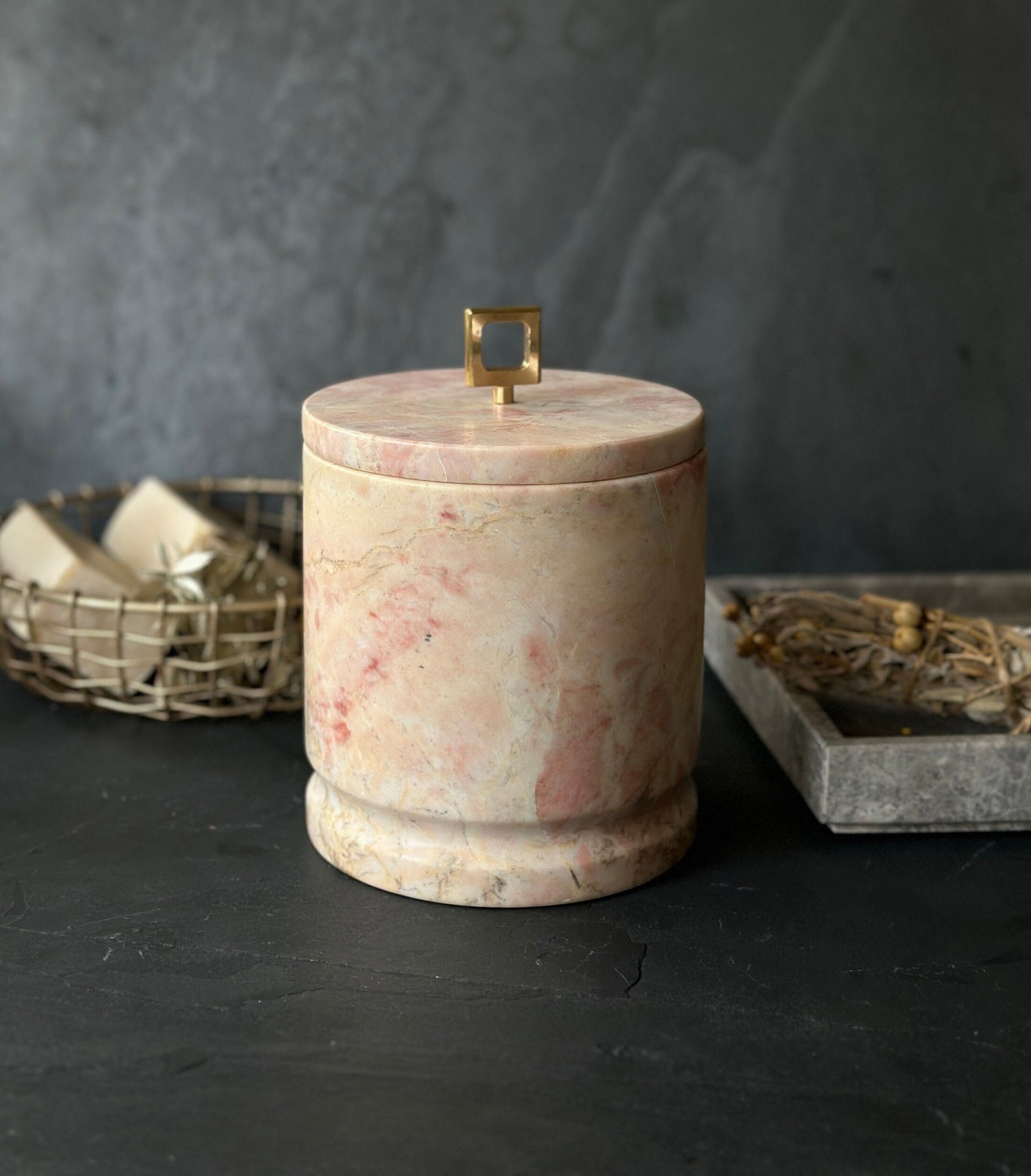 Marble Ice Bucket, Natural Stone Jar With Lid, Marble Ice Cooler ...