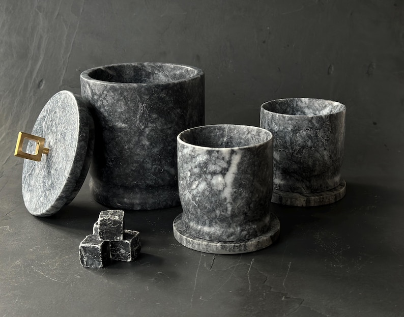 Marble Ice Bucket, Natural Stone Jar With Lid, Marble Ice Cooler ...