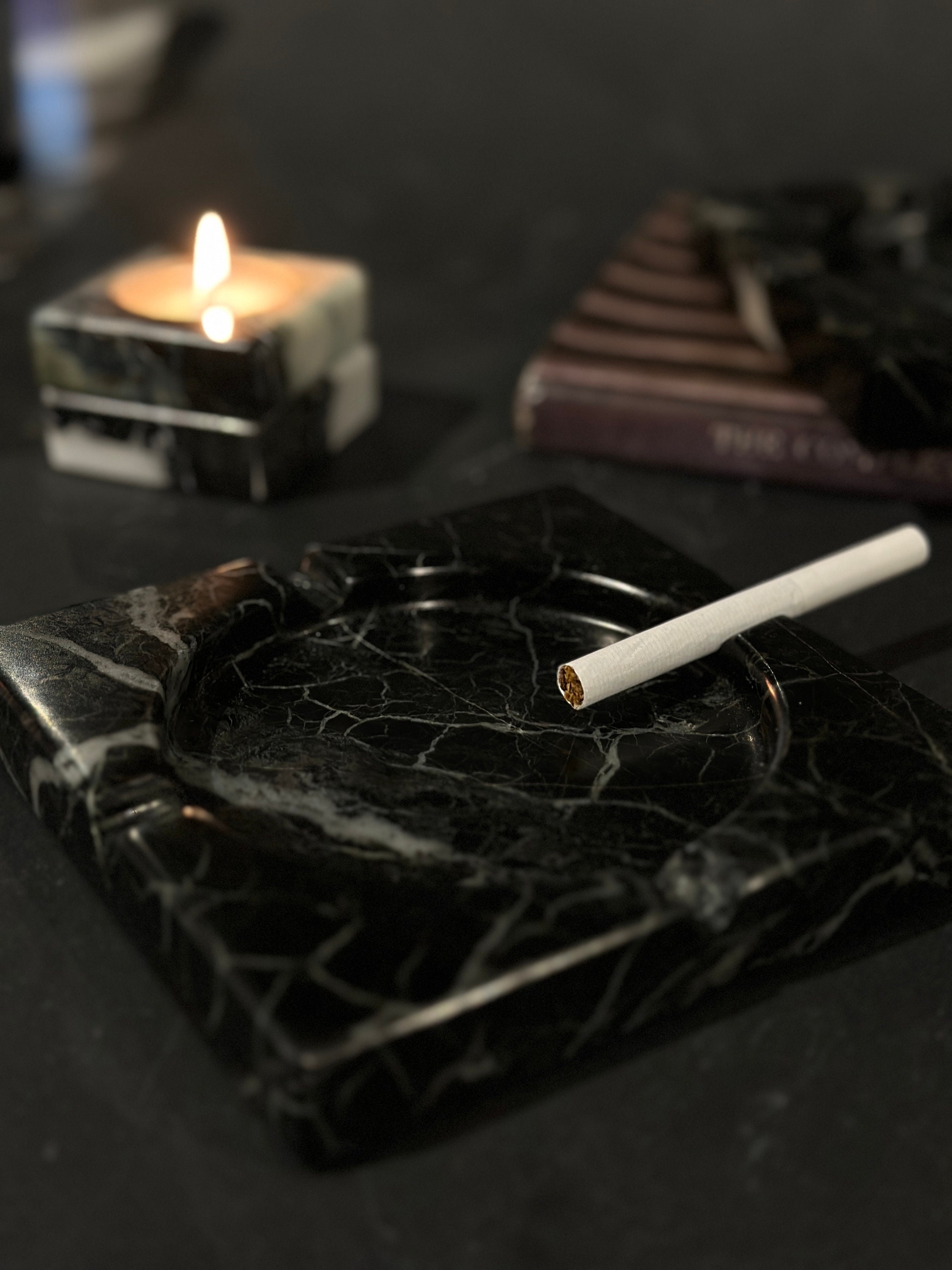 Black Marble Cigarette Ash Tray, Square Cigar Marble Astray, Marble ...