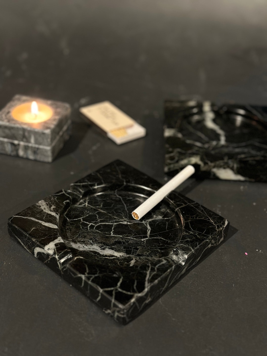 Black Marble Cigarette Ash Tray, Square Cigar Marble Astray, Marble ...
