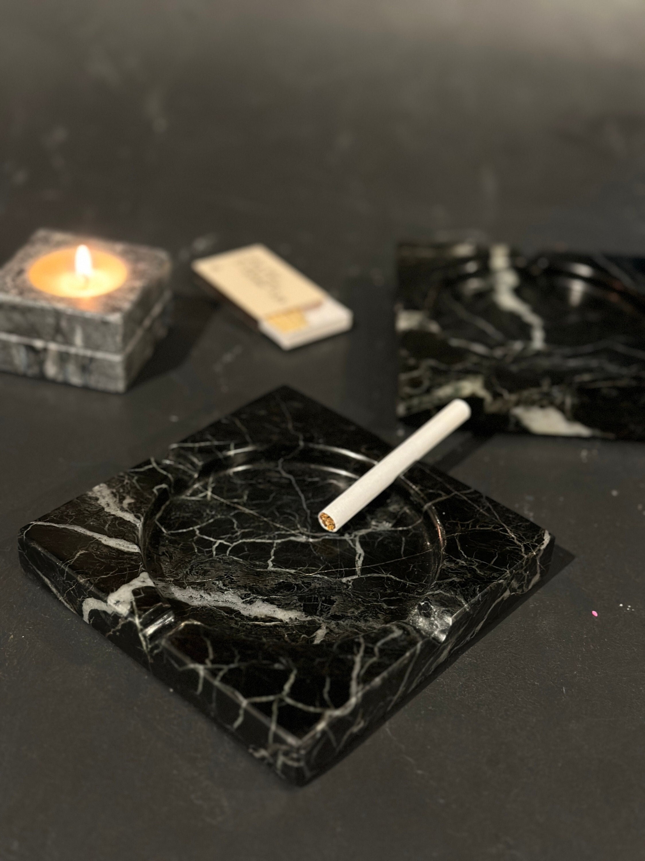 Black Marble Cigarette Ash Tray, Square Cigar Marble Astray, Marble ...