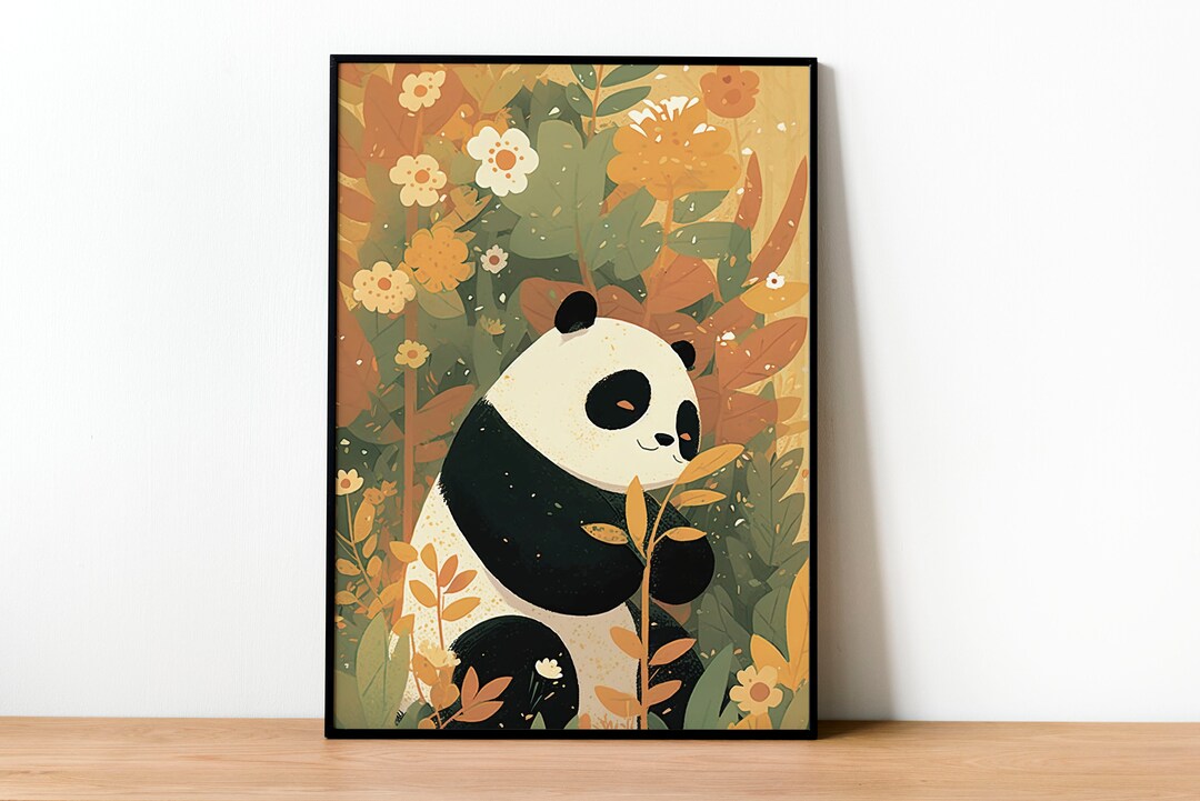 Printable Panda in Bamboo Poster | Floral Wall Poster | Nature Art ...