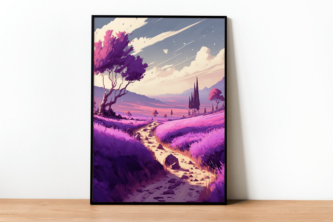 Printable Pink Lavender Field Poster | Nature Print Art | Landscape ...