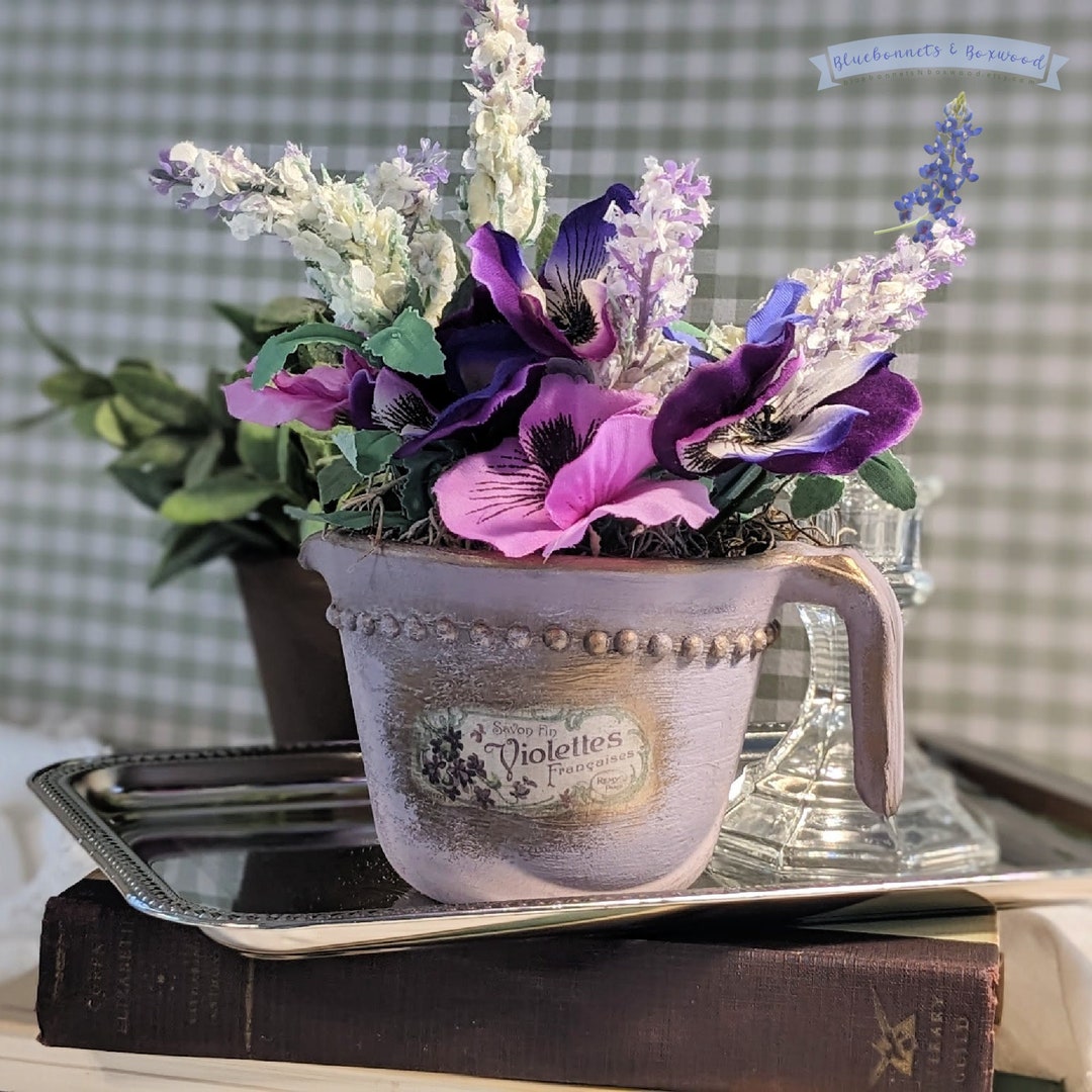 Spring French Country Shabby Chic Floral Decor, Faux Pansies, Lilacs in ...