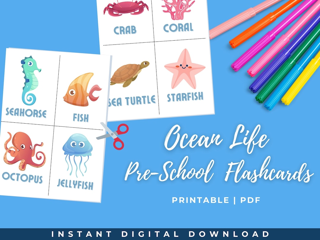 Printable Ocean Life Flash Cards for Toddlers, Preschool, Early ...