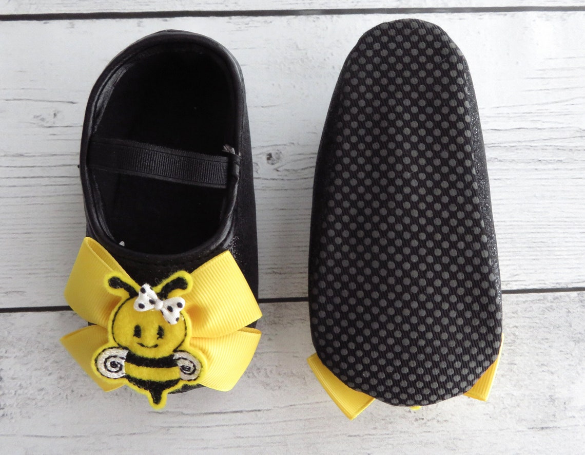 Bee First Birthday Shoes & Headband Set in Black and Yellow - My 1st ...