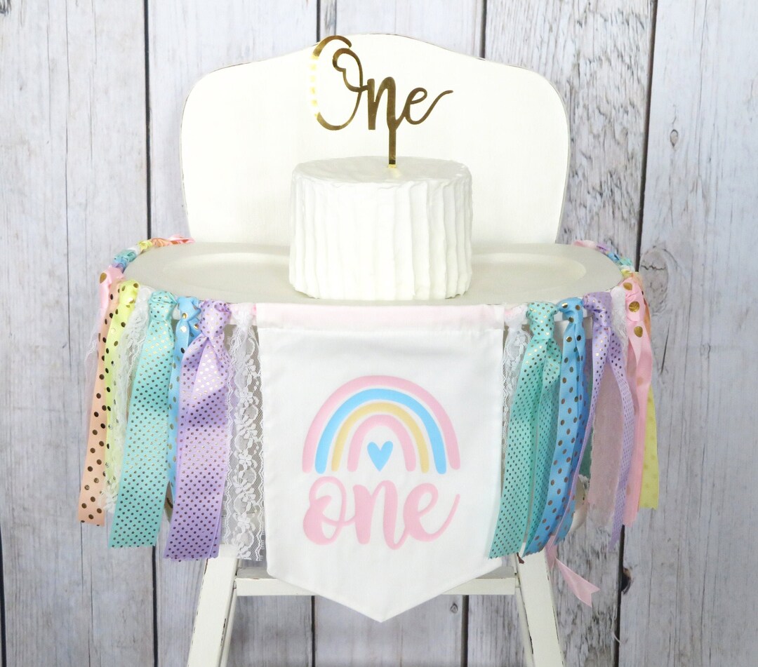 Pastel Rainbow High Chair Banner for First Birthday Pastel Rainbow High ...