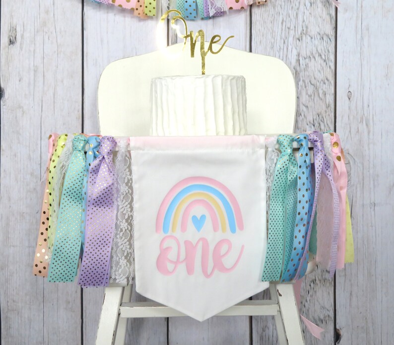 Pastel Rainbow High Chair Banner and Wall Banner for First Birthday ...