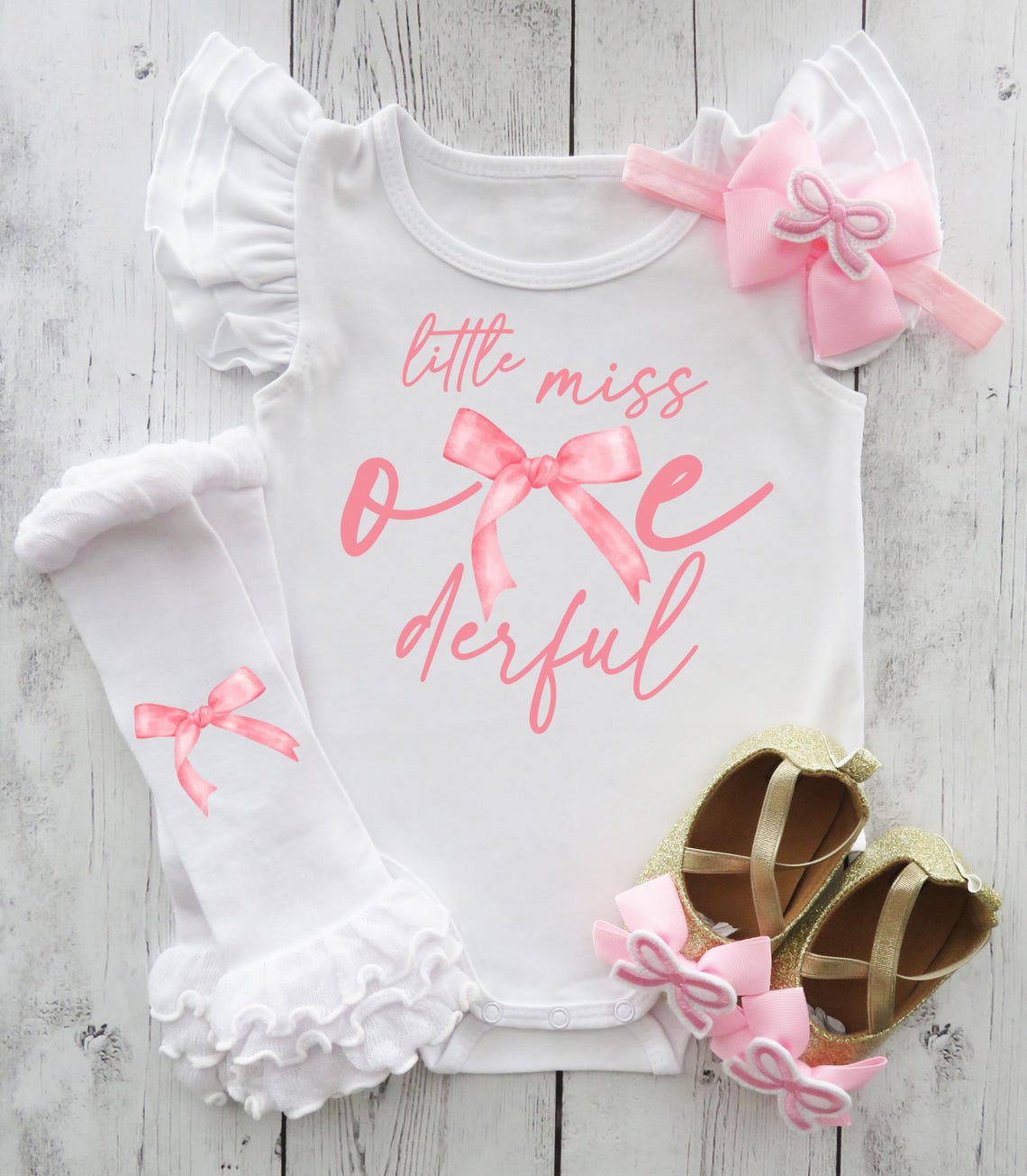 Little Miss Onederful Birthday Outfit - Coquette Bow, Dainty Pink 1st ...