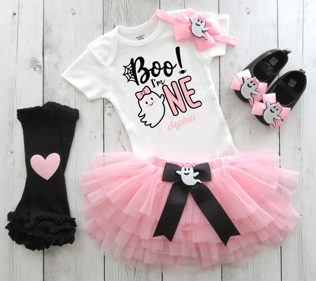 Boo Im One Birthday Outfit in Pink and Black - Our Little Boo is One ...