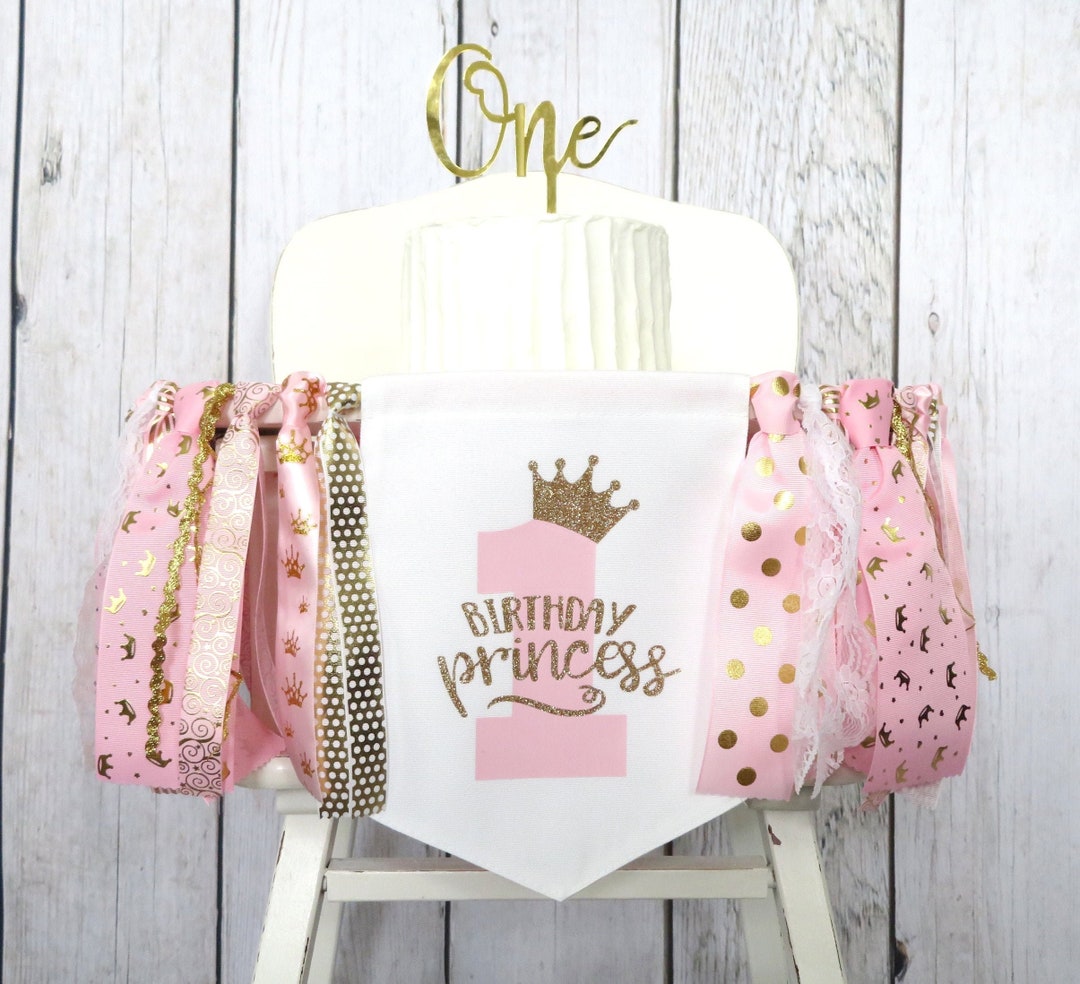Princess High Chair Banner for First Birthday - Pink and Gold 1st ...