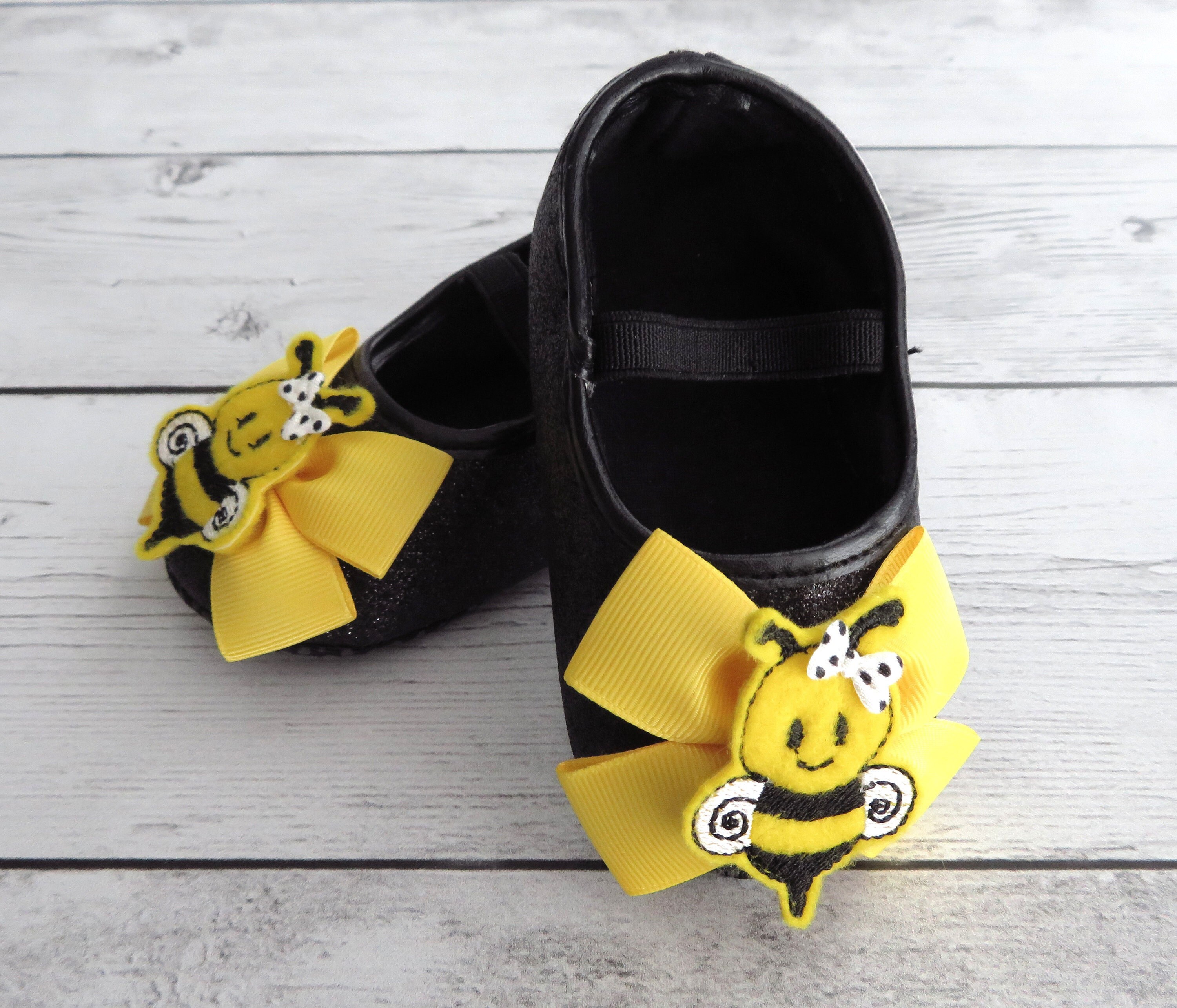 Bee First Birthday Shoes & Headband Set in Black and Yellow - My 1st ...
