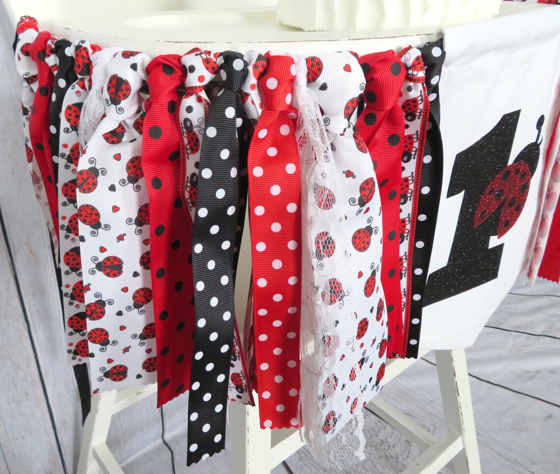 Ladybug High Chair Banner for First Birthday in Red and Black Little ...