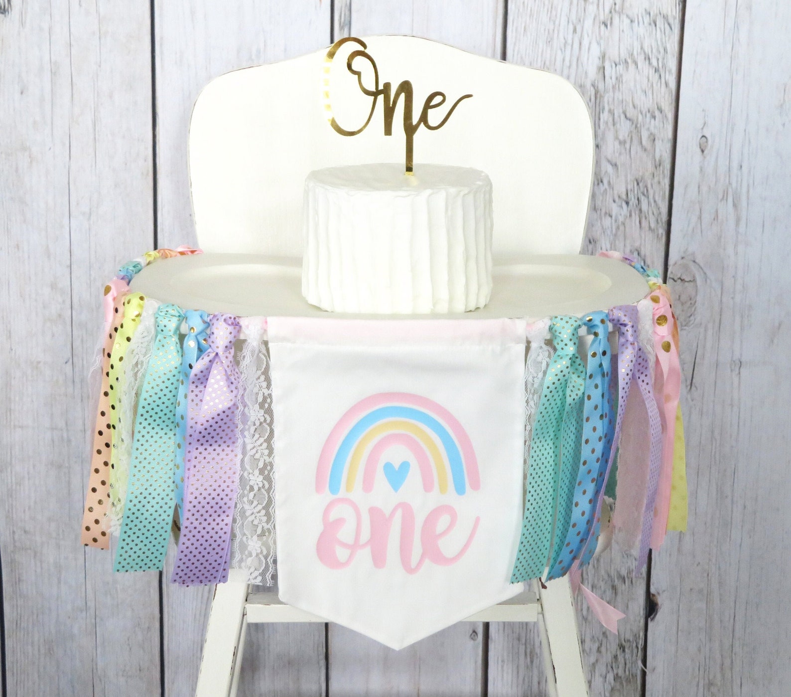 Pastel Rainbow High Chair Banner and Wall Banner for First Birthday ...