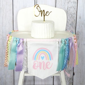Pastel Rainbow High Chair Banner and Wall Banner for First Birthday ...
