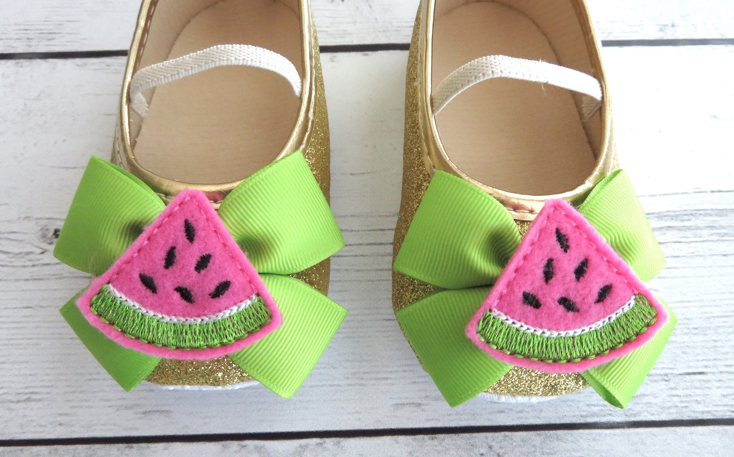 Watermelon First Birthday Shoes & Headband Set in Lime Green and Pink ...