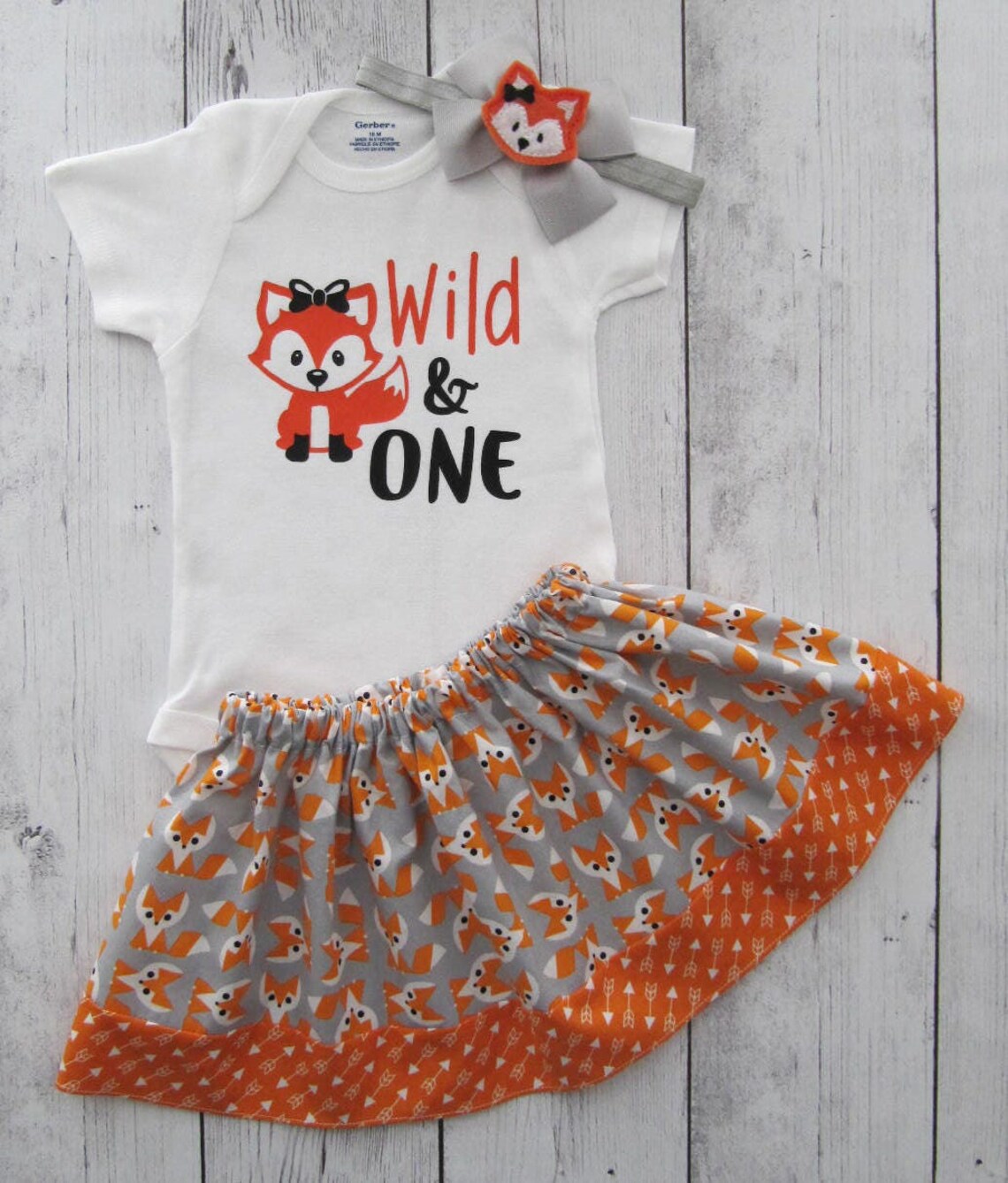 LOW STOCK! Fox First Birthday Outfit in Orange and Grey - Onesie and ...