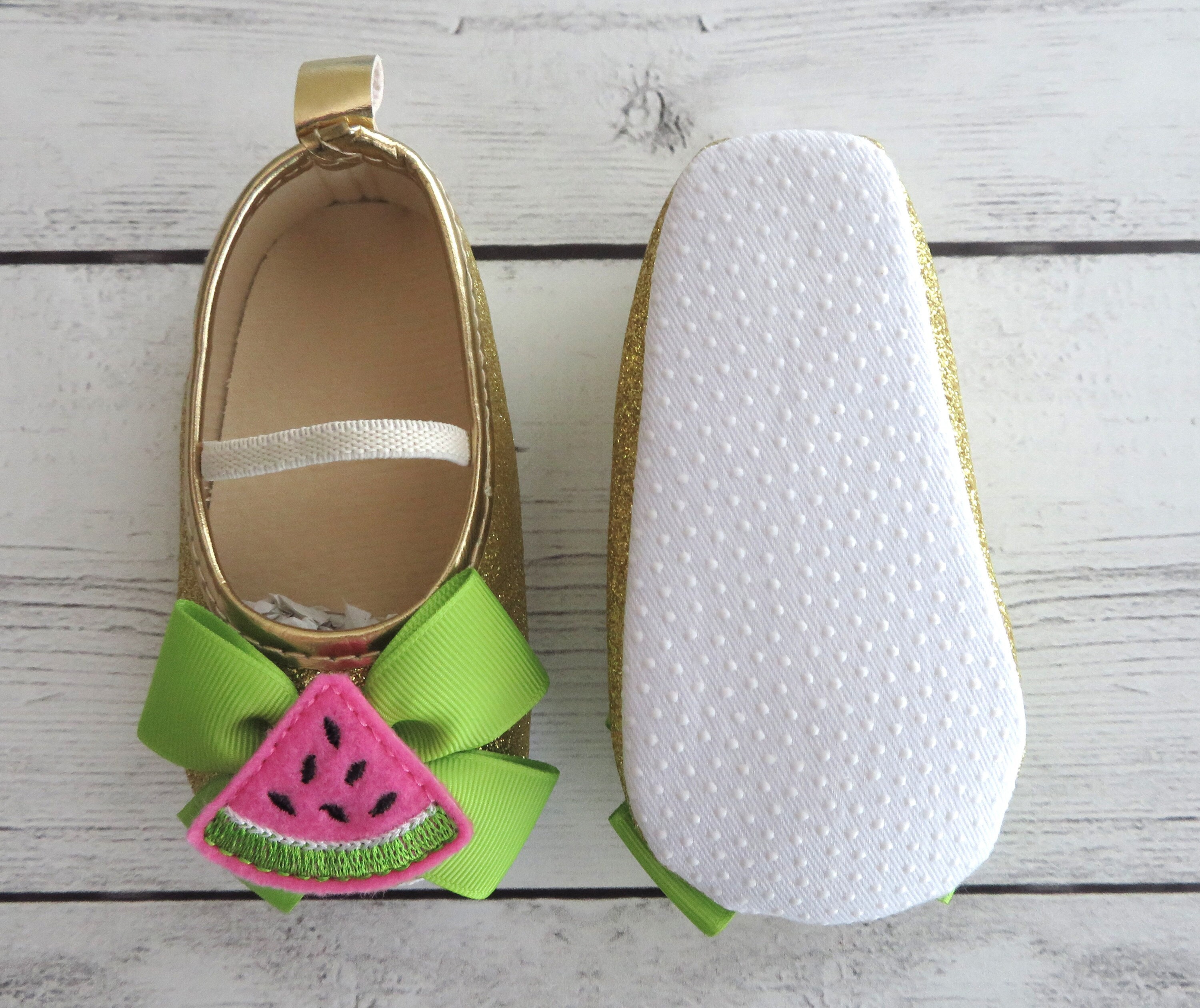 Watermelon First Birthday Shoes & Headband Set in Lime Green and Pink ...