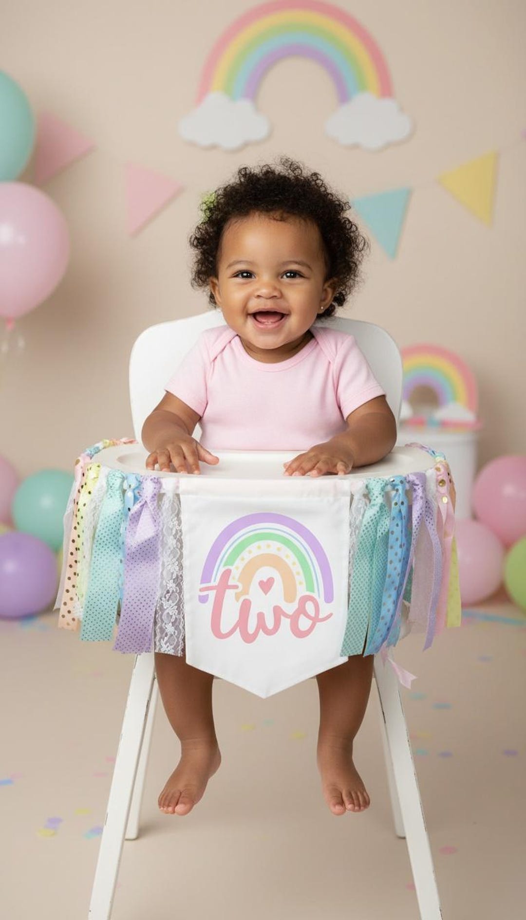 Pastel Rainbow High Chair Banner for Second Birthday - Pastel Rainbow ...