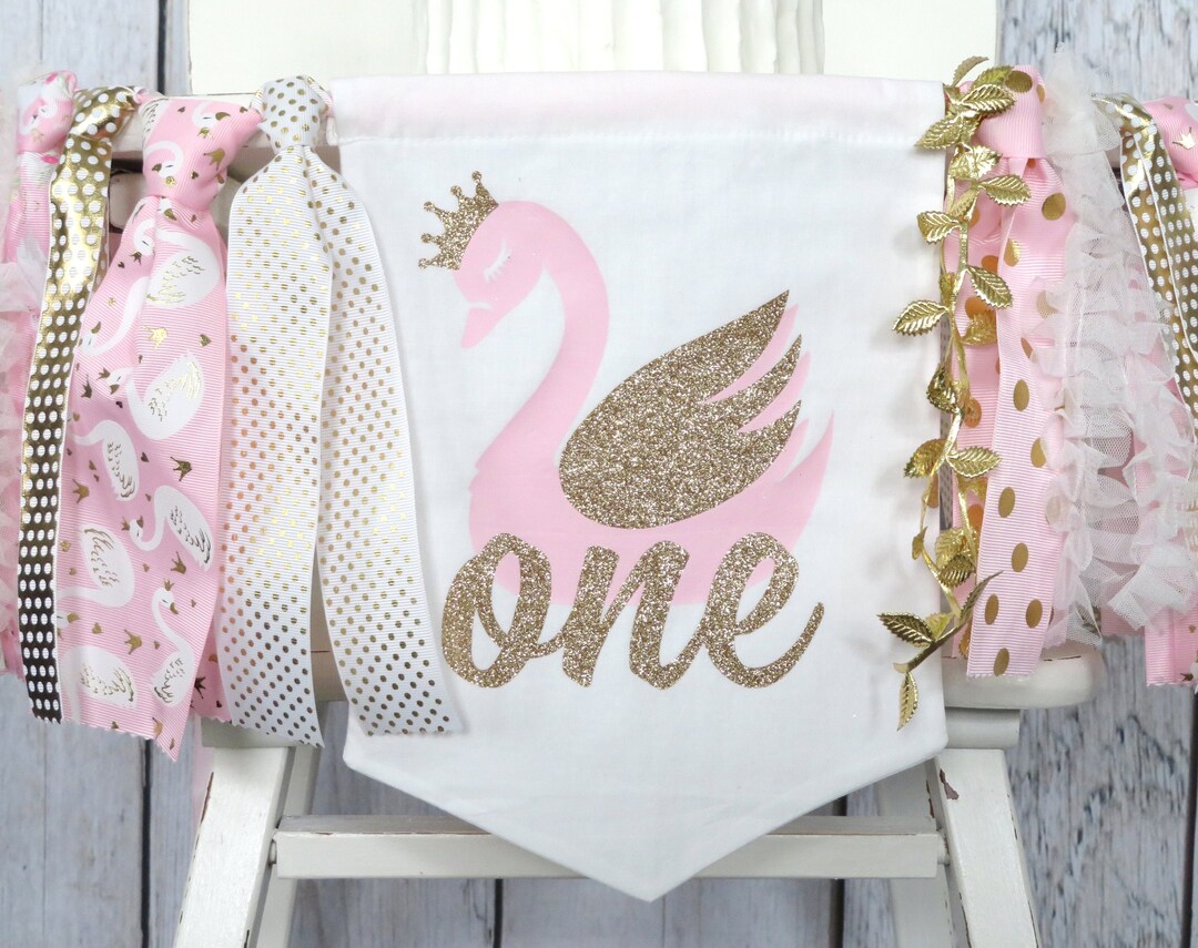 Swan High Chair Banner for First Birthday - Swan Lake Birthday Banner ...