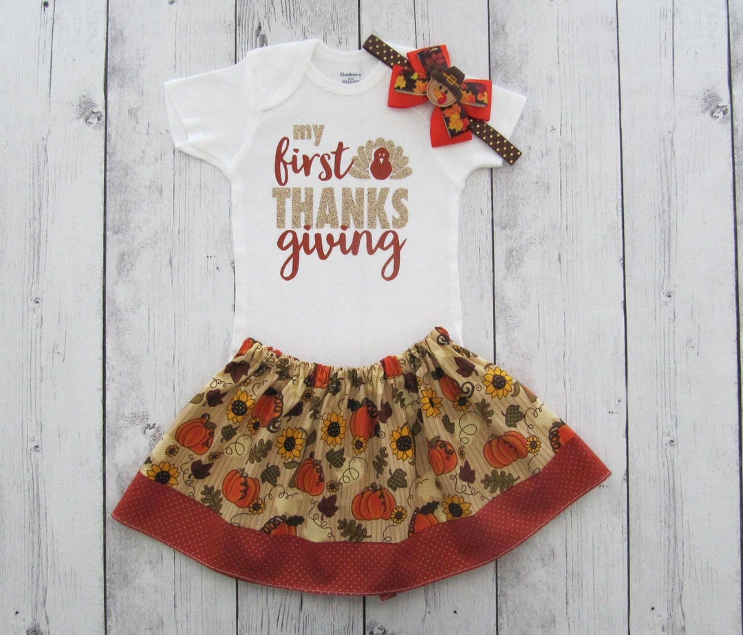 My First Thanksgiving Outfit for Baby Girl Onesie and Skirt, Holidays ...