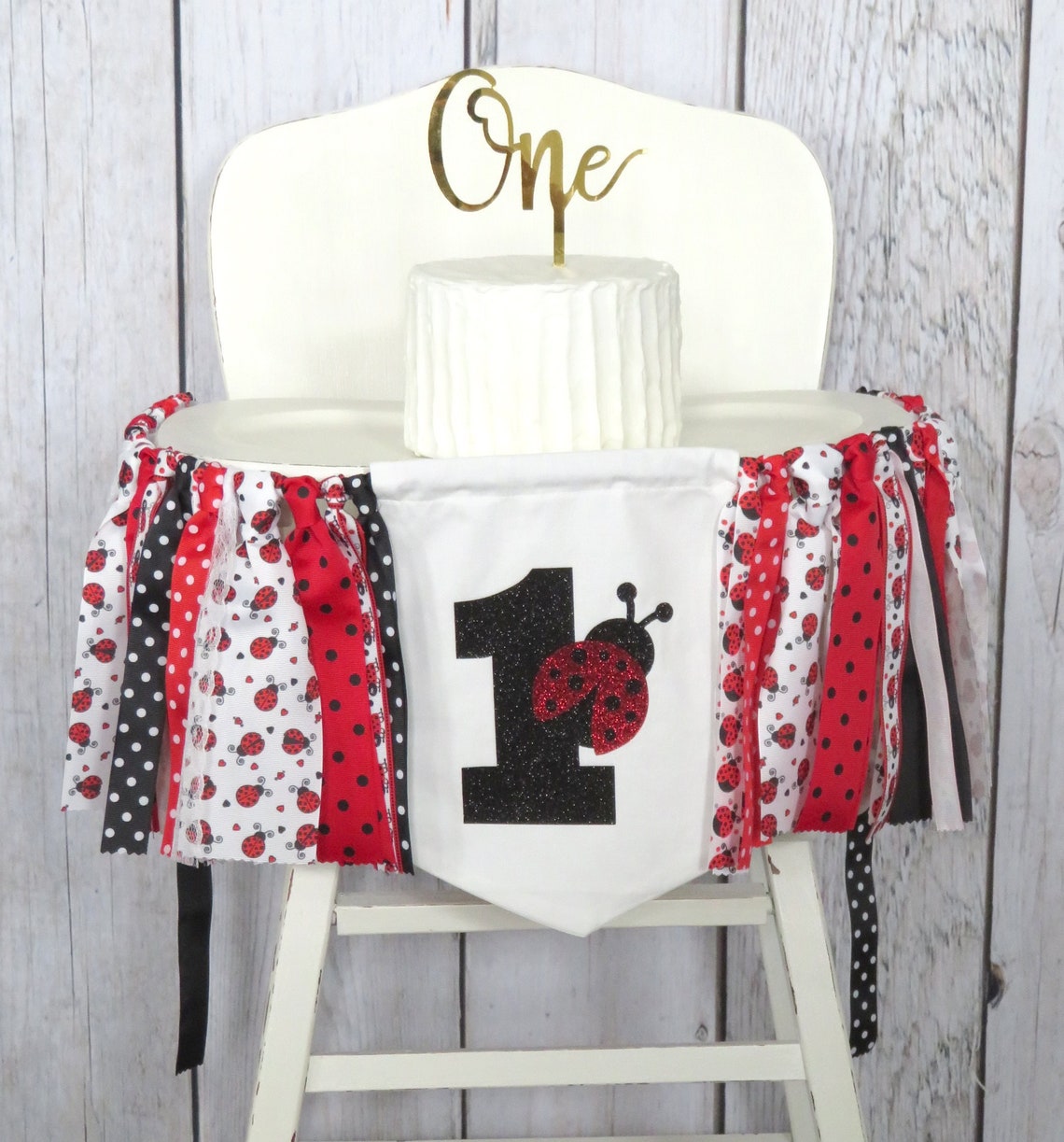 Ladybug High Chair Banner for First Birthday in Red and Black Little ...