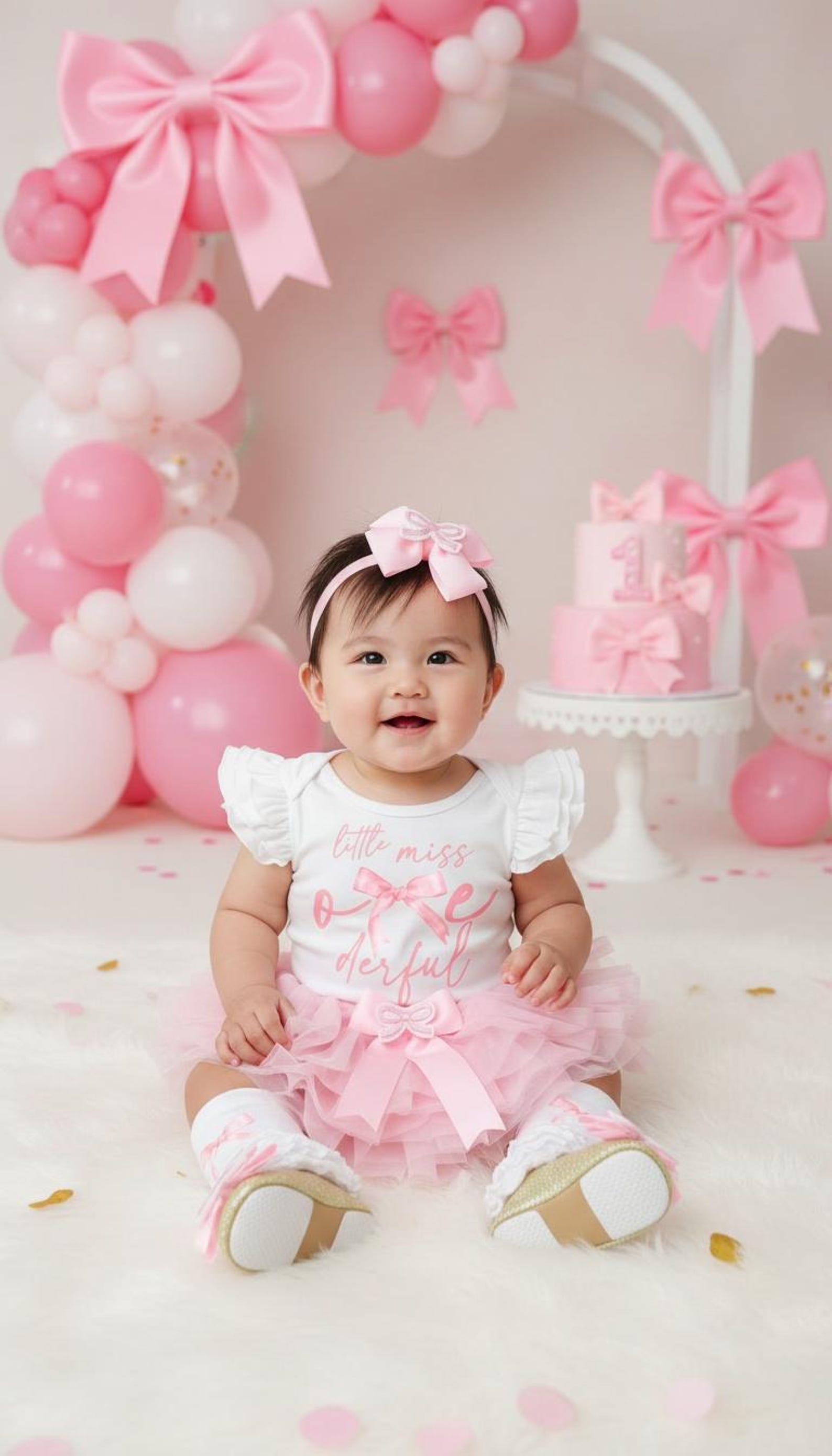 Little Miss Onederful Birthday Outfit - Coquette Bow, Dainty Pink 1st ...