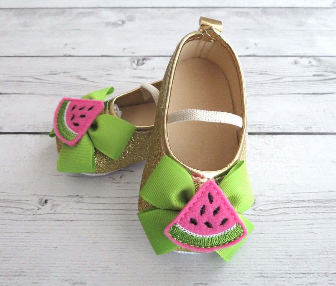 Watermelon First Birthday Shoes & Headband Set in Lime Green and Pink ...