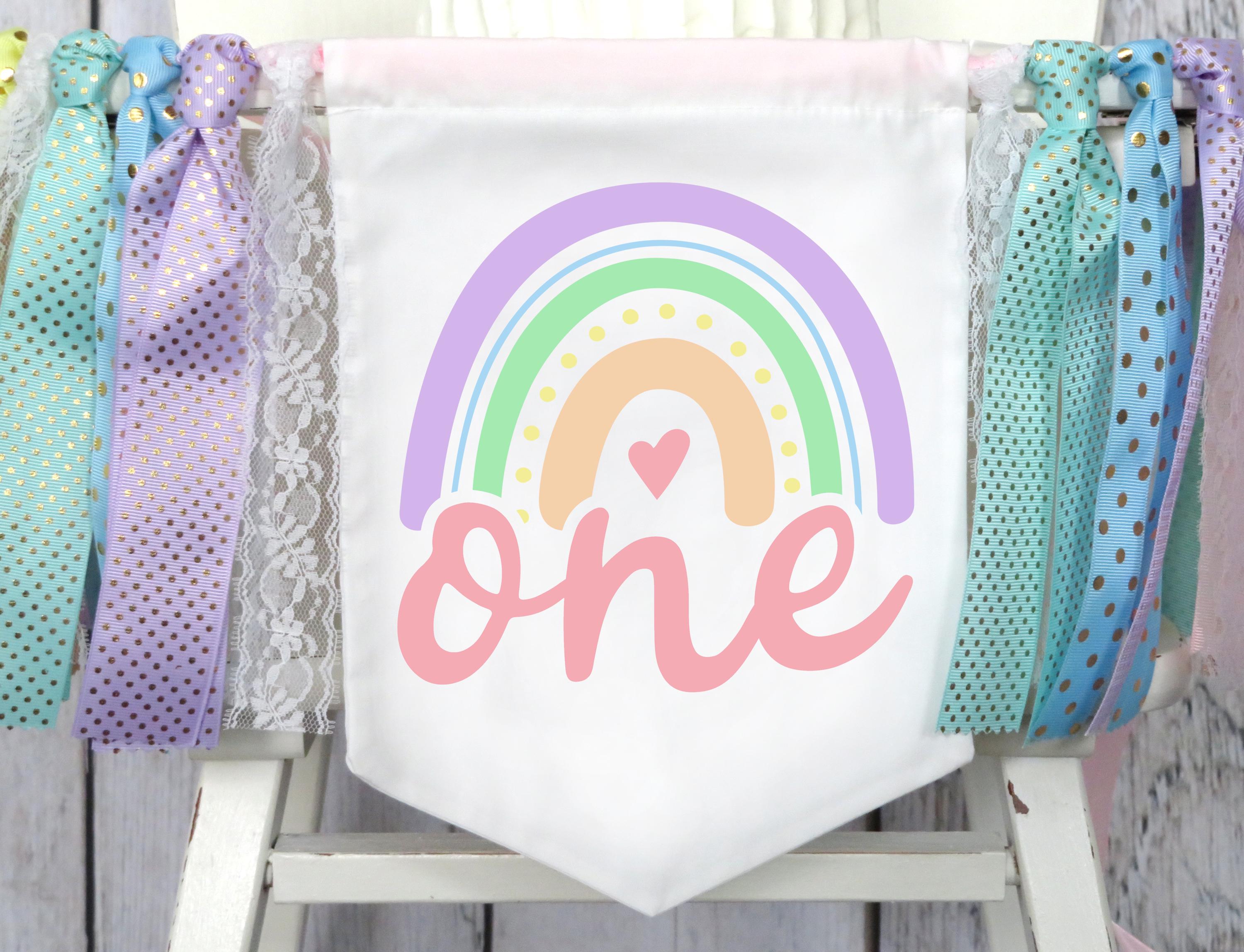 Pastel Rainbow High Chair Banner for First Birthday - Pastel Rainbow ...