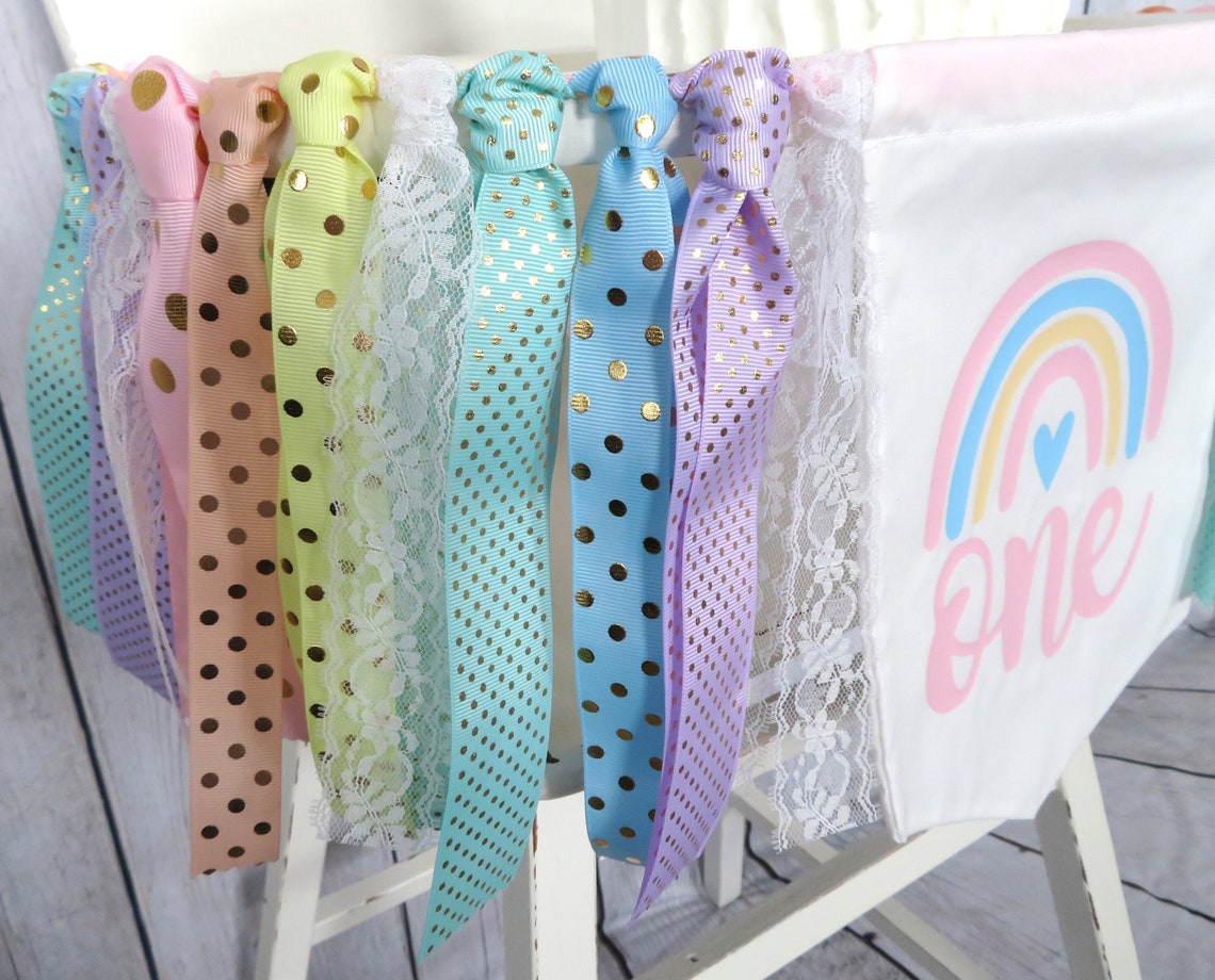 Pastel Rainbow High Chair Banner and Wall Banner for First Birthday ...