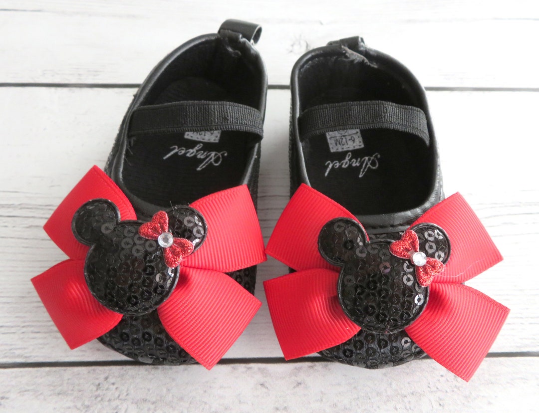 SALE - Red and Black Minnie Mouse Shoes - First Birthday Shoes, First ...