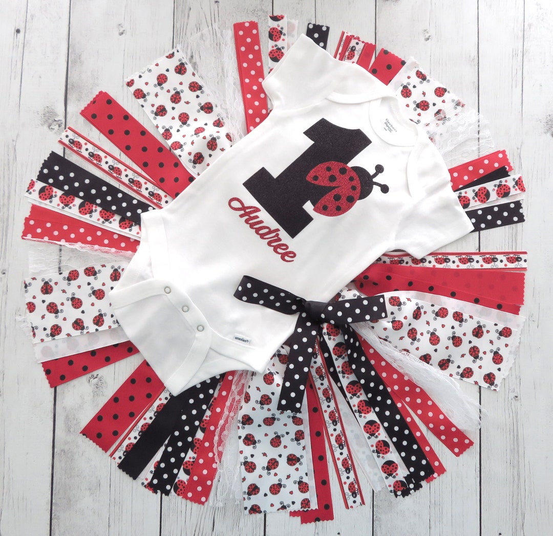 Ladybug First Birthday Outfit With Fabric Tutu, Headband and Shoes ...