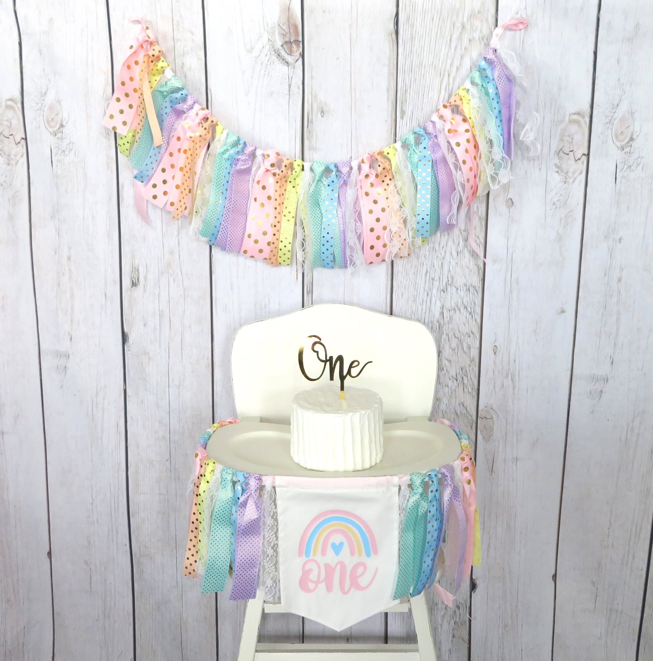 Pastel Rainbow High Chair Banner and Wall Banner for First Birthday ...