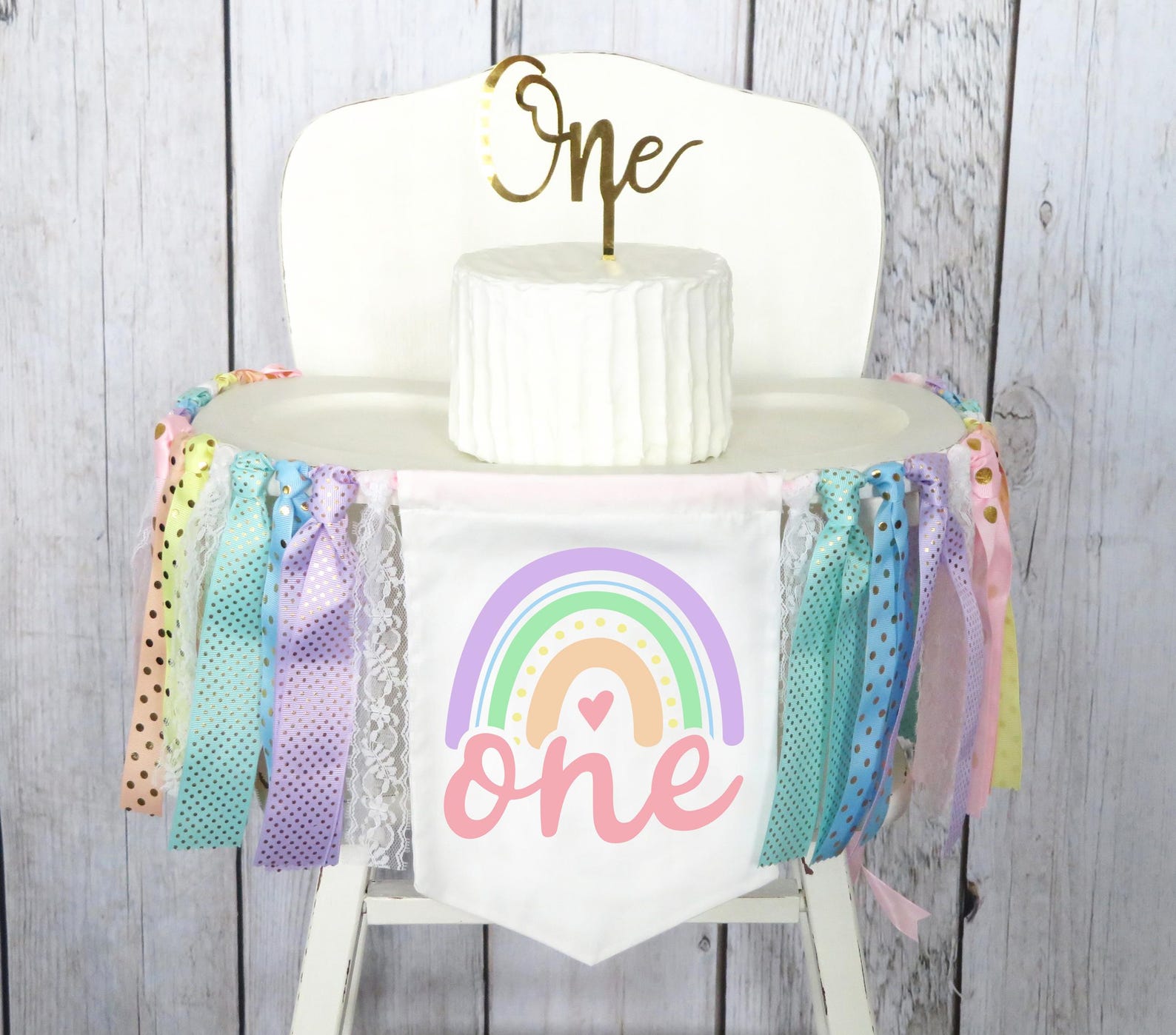 Pastel Rainbow High Chair Banner for First Birthday - Pastel Rainbow ...