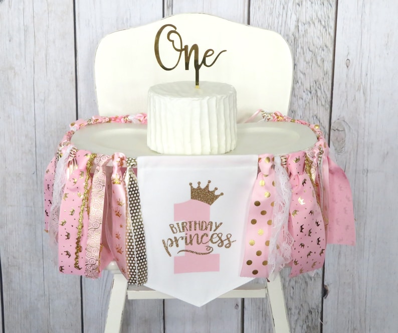 Princess High Chair Banner for First Birthday - Pink and Gold 1st ...