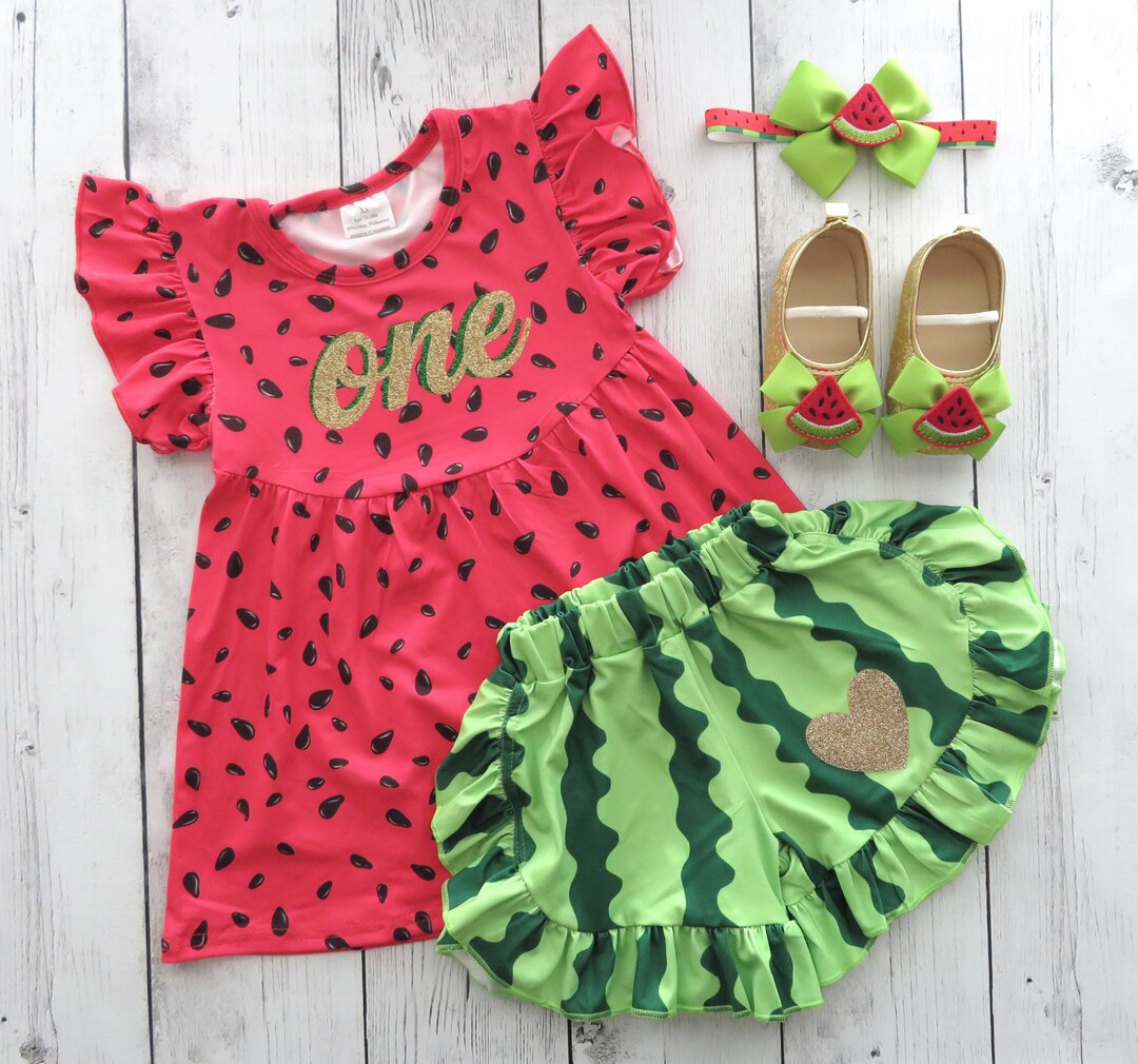 Watermelon First Birthday Outfit With Bloomers/shorts -red Green Melon ...