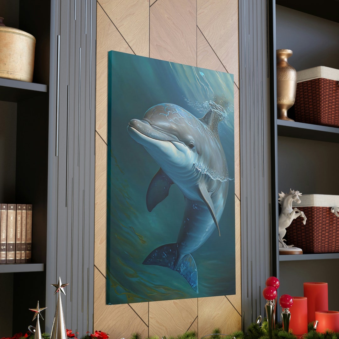 Dolphin Print on Canvas , Underwater Life Art, Modern Wall Art, Canvas ...