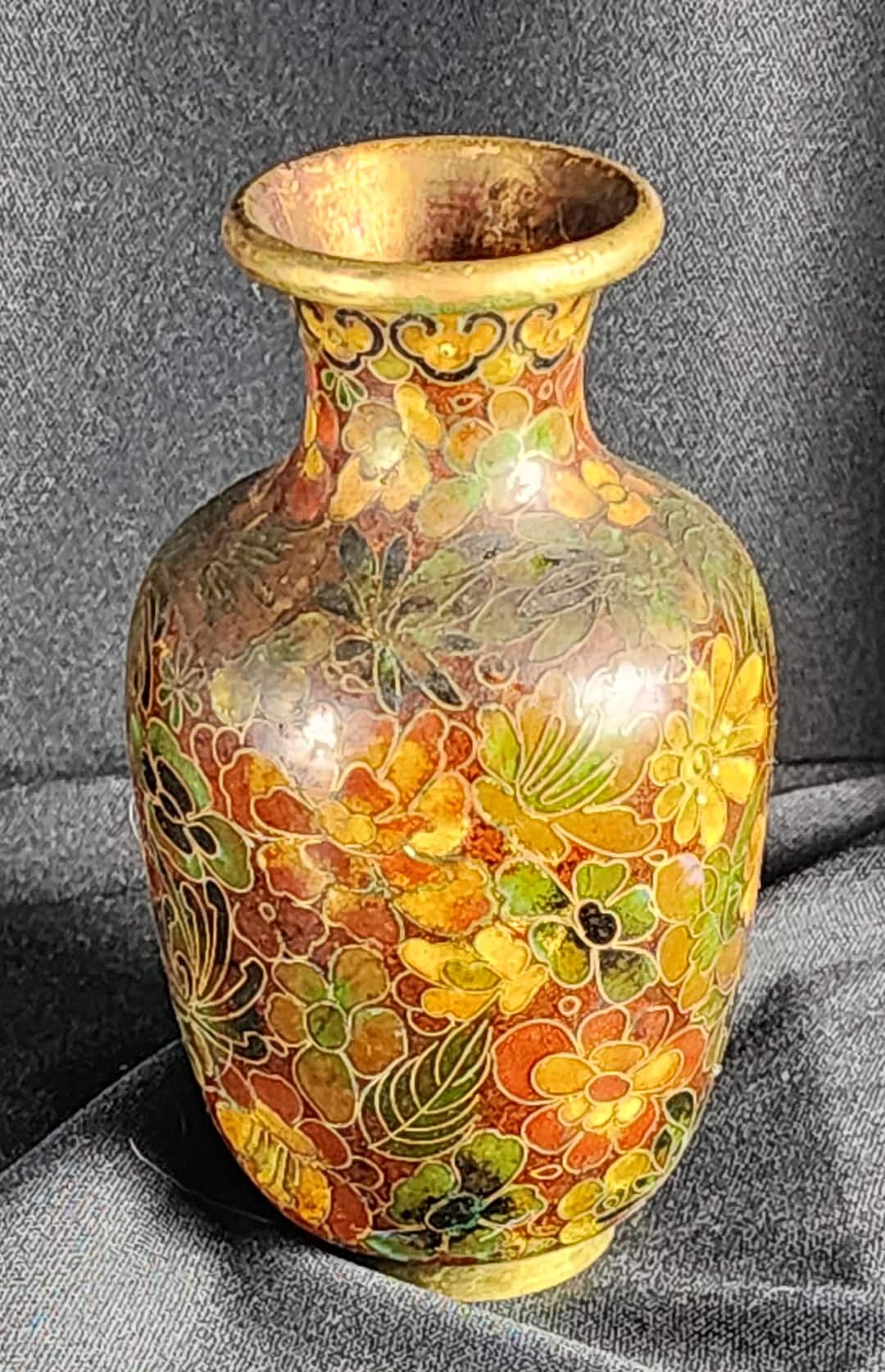 Jingfa Beijing Bronze Enamel 4"x2.5" 1970's Floral Motif Cloisonne Mini ...