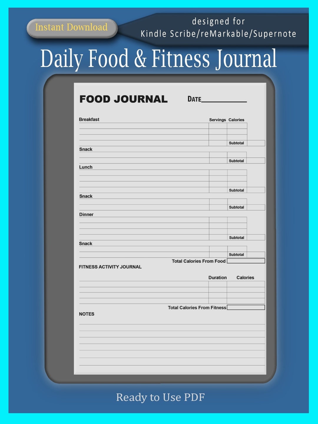 Healthy Lifestyle Food and Fitness Journal PDF Download and Print ...