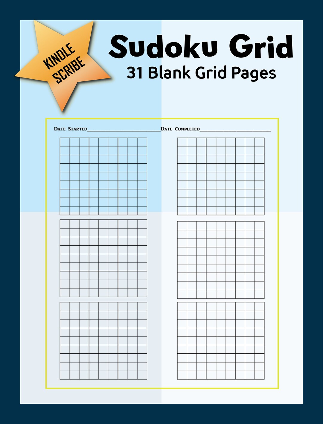 Sudoku Game Grid 31 Blank Pages PDF for Kindle Scribe/remarkable ...