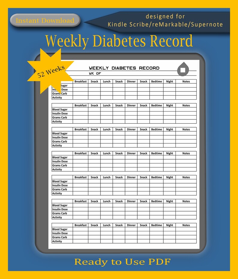 Blood Sugar Log, Single Page and 52 Week Tracker PDF Download Files ...
