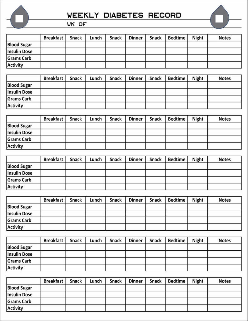 Blood Sugar Log, Single Page and 52 Week Tracker PDF Download Files ...